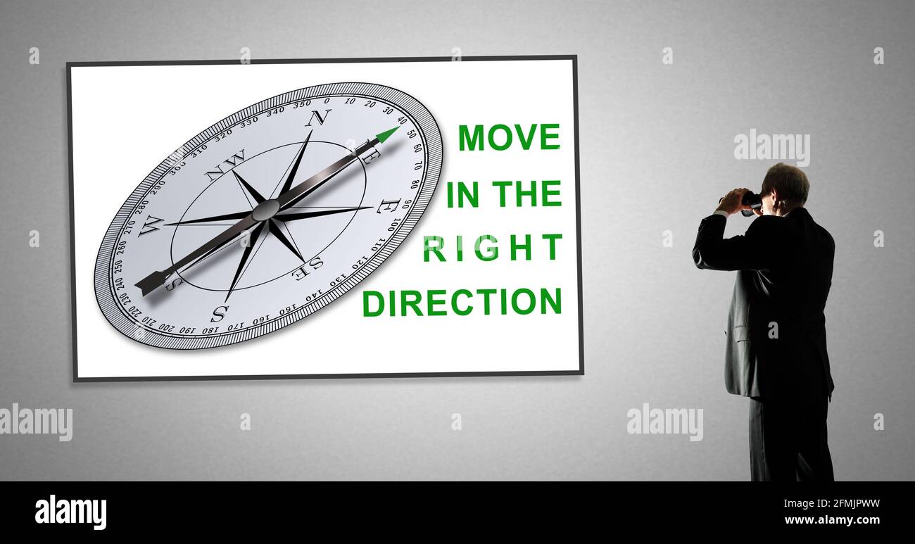Man looking at right direction concept through binoculars Stock Photo ...