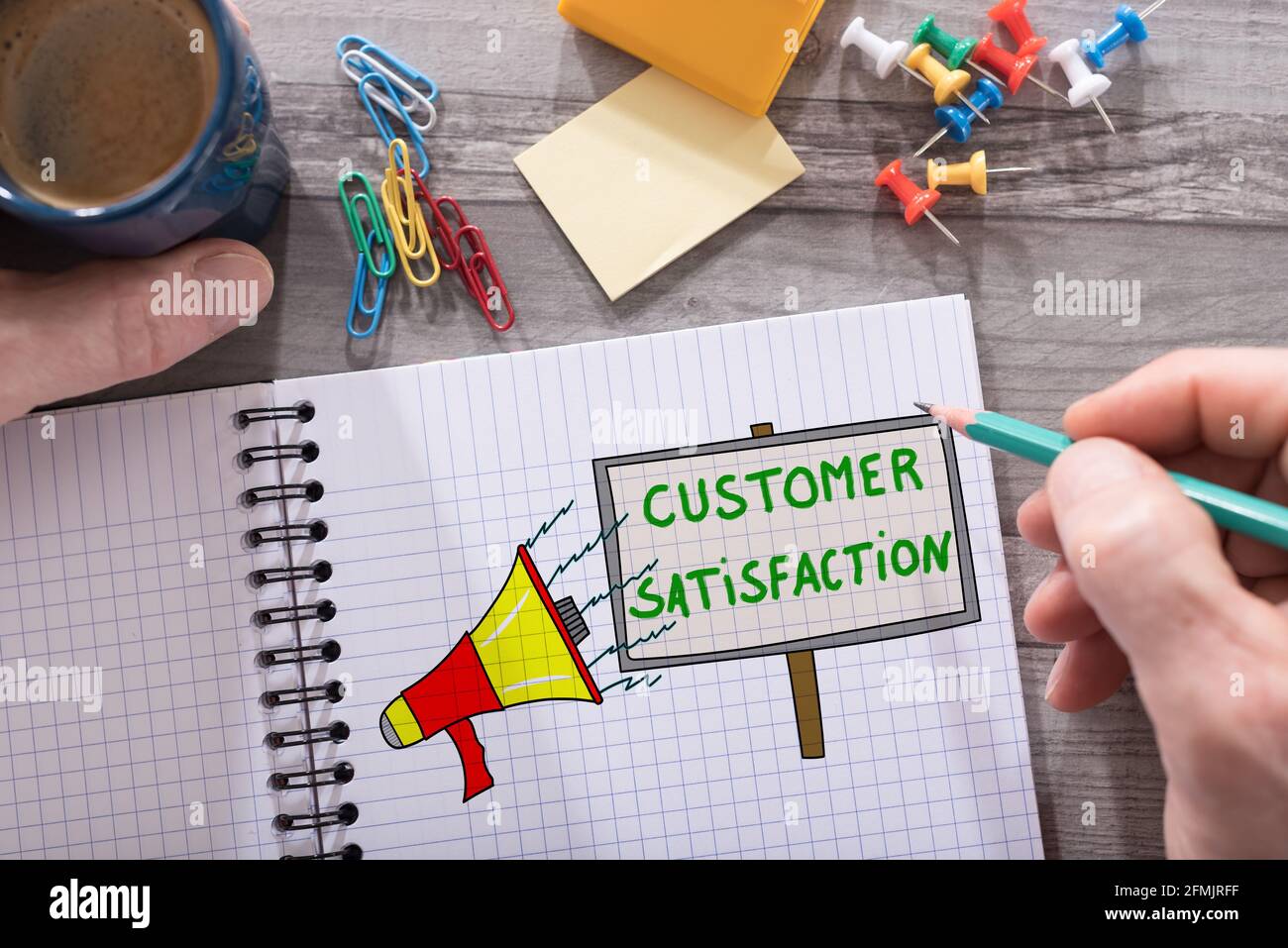 Customer satisfaction concept drawn on a notepad placed on a desk Stock ...