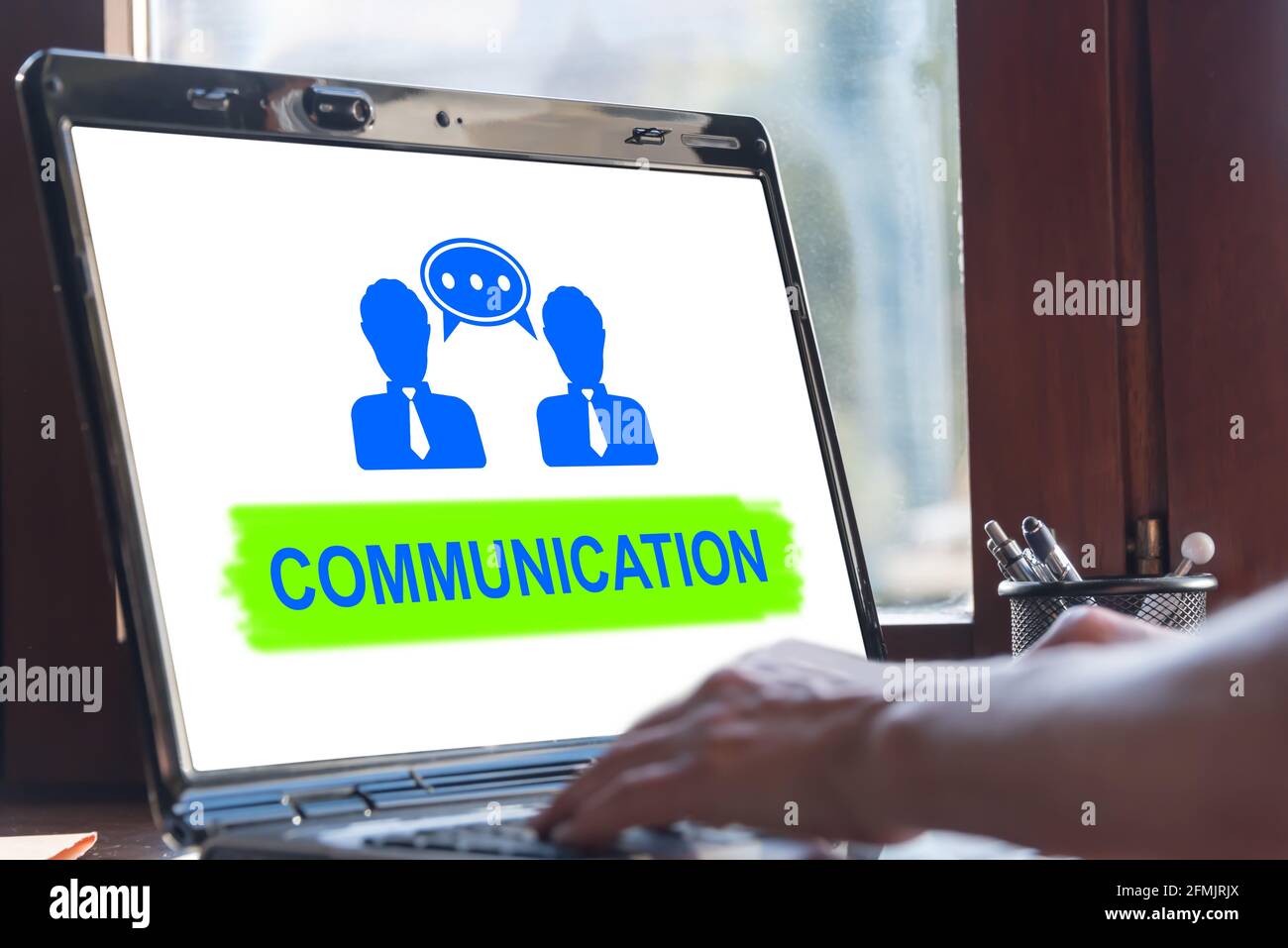 Laptop screen displaying discussion hi-res stock photography and images ...