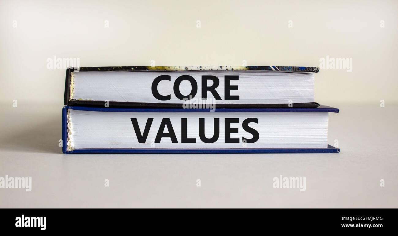 Core values symbol. Books with words 'core values' on beautiful wooden ...
