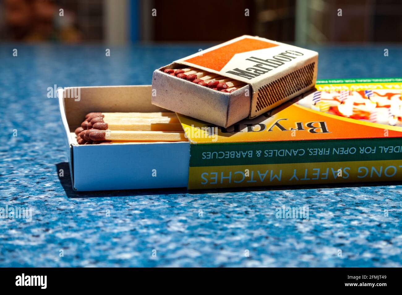 Two boxes of matchsticks short and extra long ones, Marlboro and Bryant ...