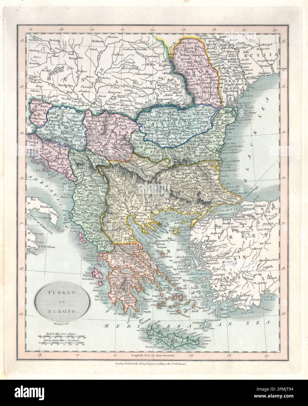 Vintage copper engraved map of Balkan Peninsula from 19th century. All ...