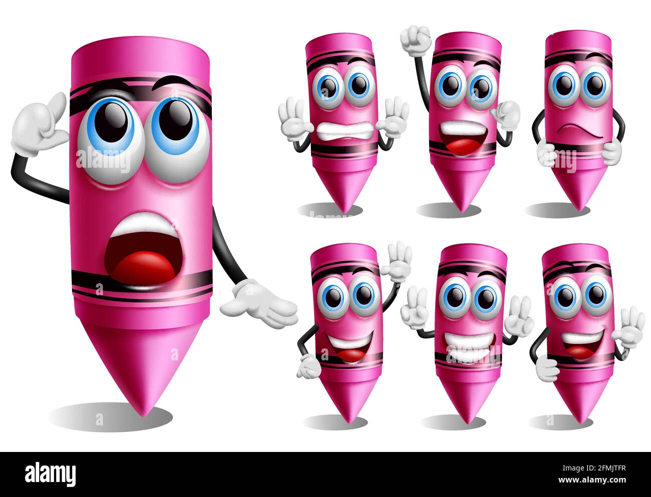 Crayon vector character set. Crayons 3d characters in friendly face ...