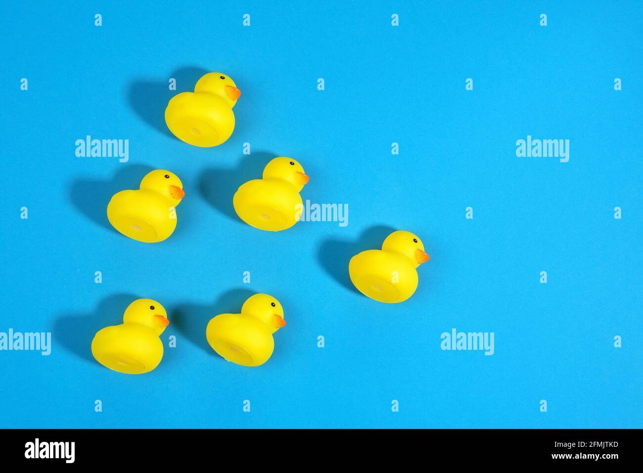 rubber ducks. Plastic ducklings ready for child's fun in the bath. play ...
