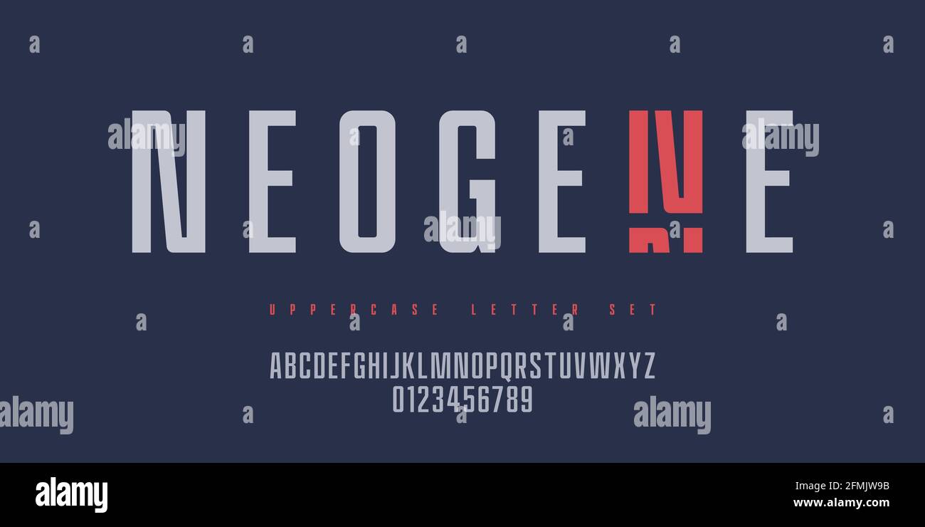 Vector narrow sans serif font, uppercase letter set, alphabet ...