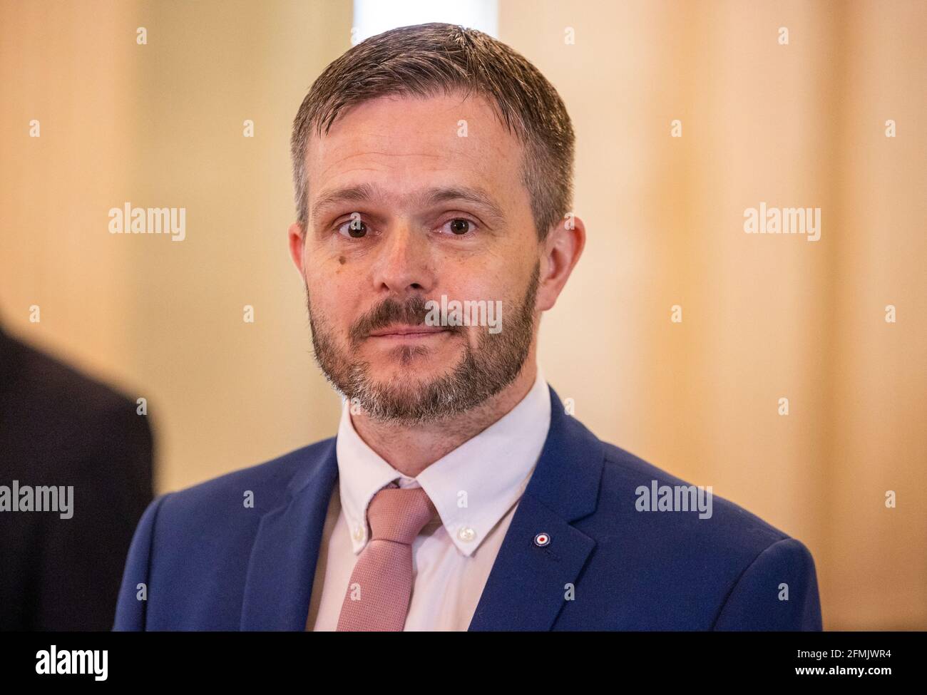 UUP MLA Robbie Butler at a press conference at Stomont thanks Steve ...