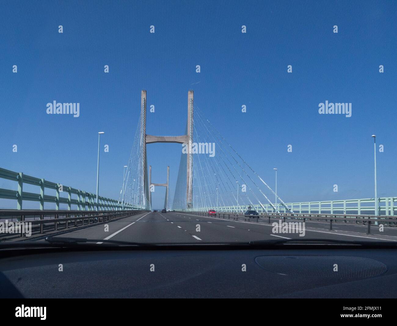 View along Prince of Wales Bridge Second Severn Crossing over River ...