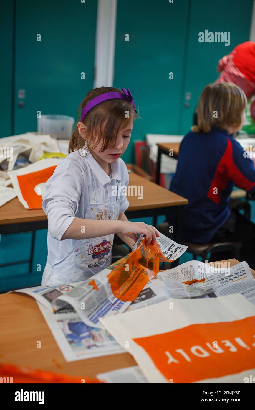 Junior School Art lesson screen printing Stock Photo - Alamy