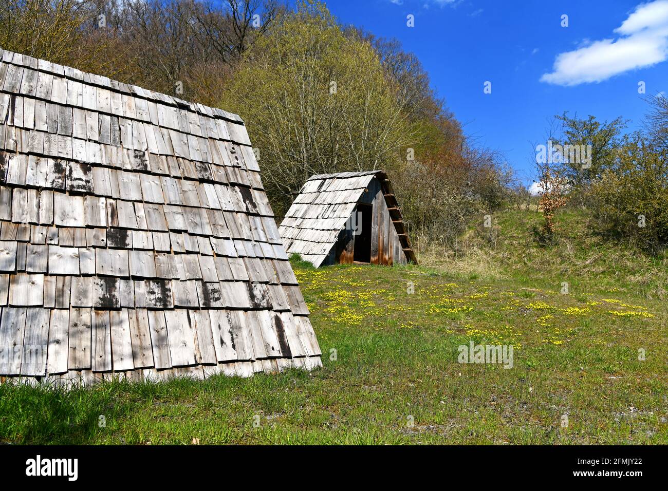 old huts in the forest Stock Photo - Alamy