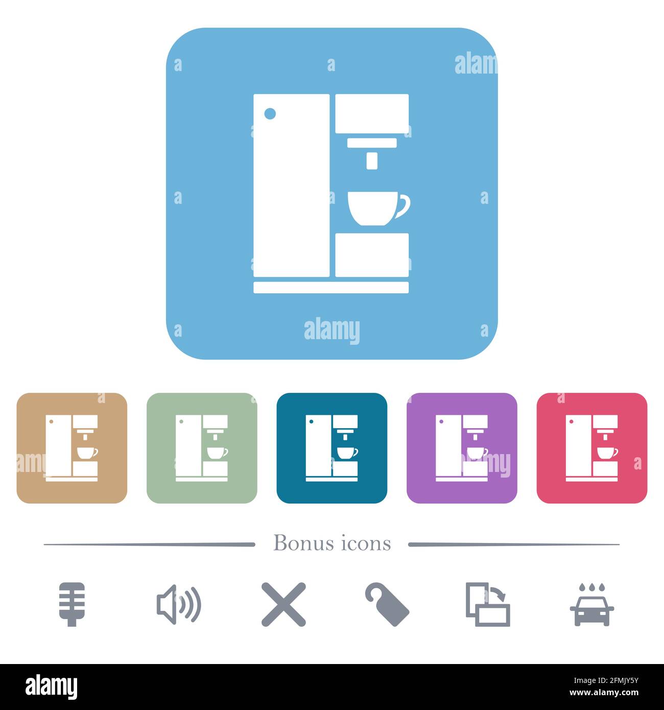 Coffee machine white flat icons on color rounded square backgrounds. 6 ...