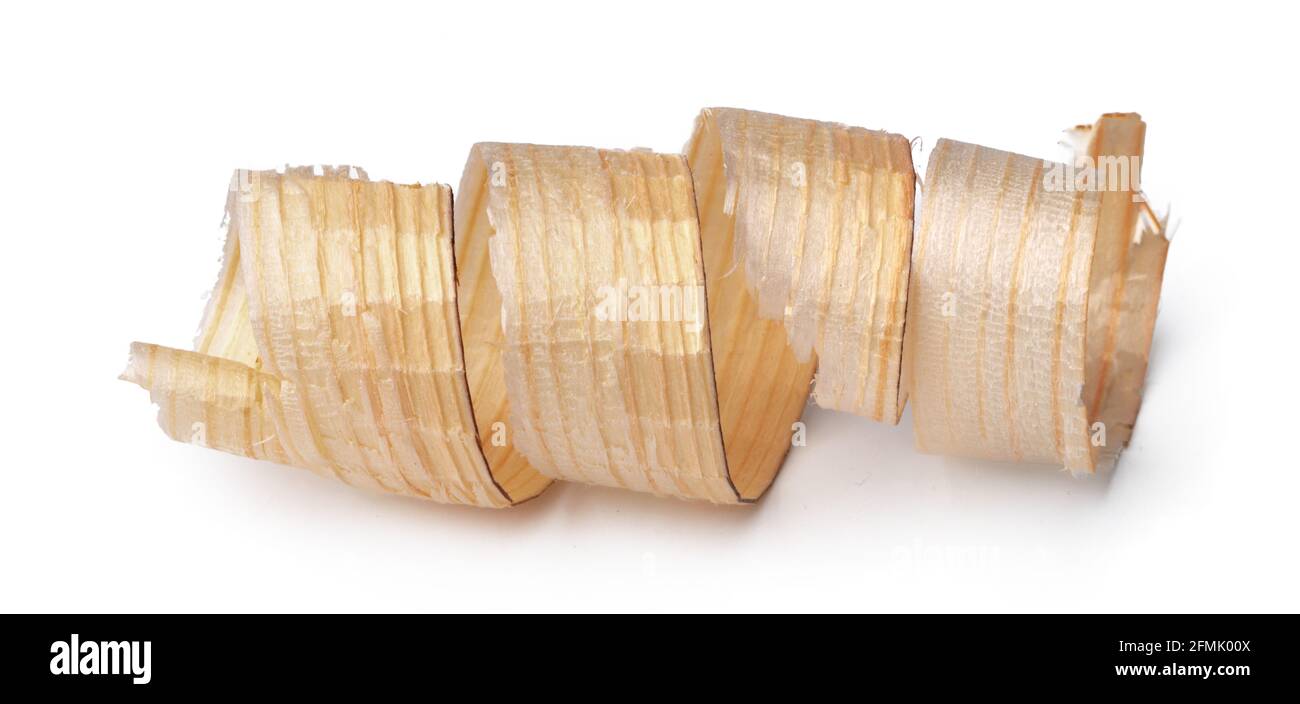 Wood shavings isolated on white background Stock Photo - Alamy