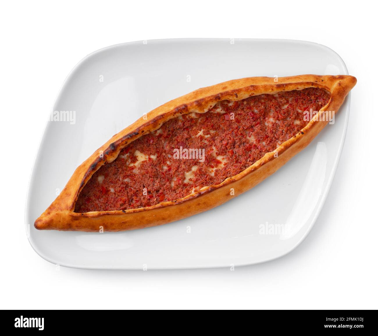 Turkish boat-shaped flatbread pide isolated on white Stock Photo - Alamy