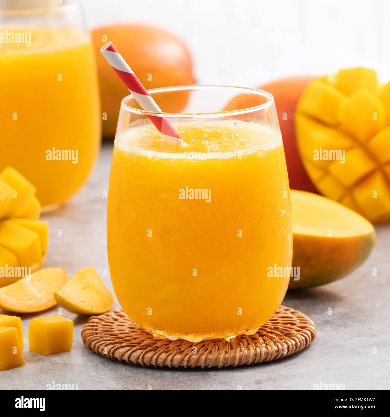 Fresh beautiful delicious mango juice. Close up design concept of ...
