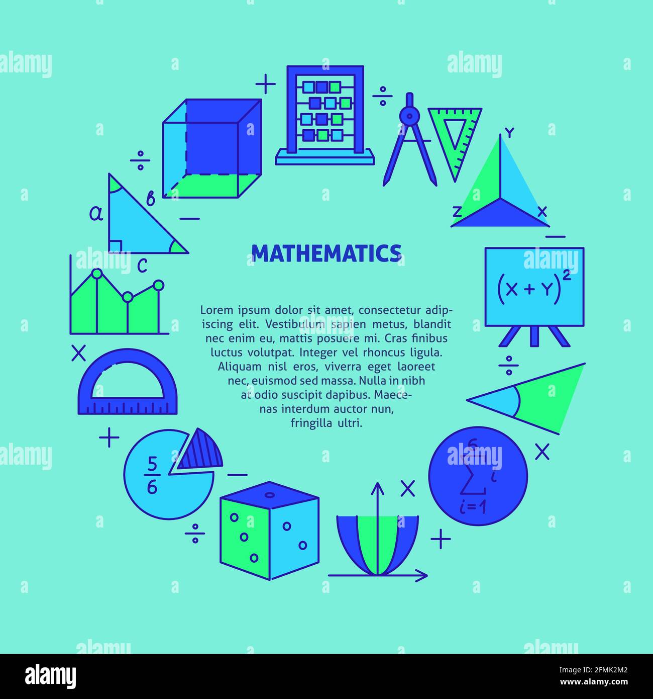 Mathematics round banner with place for text. Circle frame with math ...