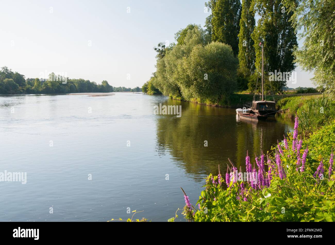 Allier river with barges viewed from Apremont-sur-Allier, Cher (18 ...