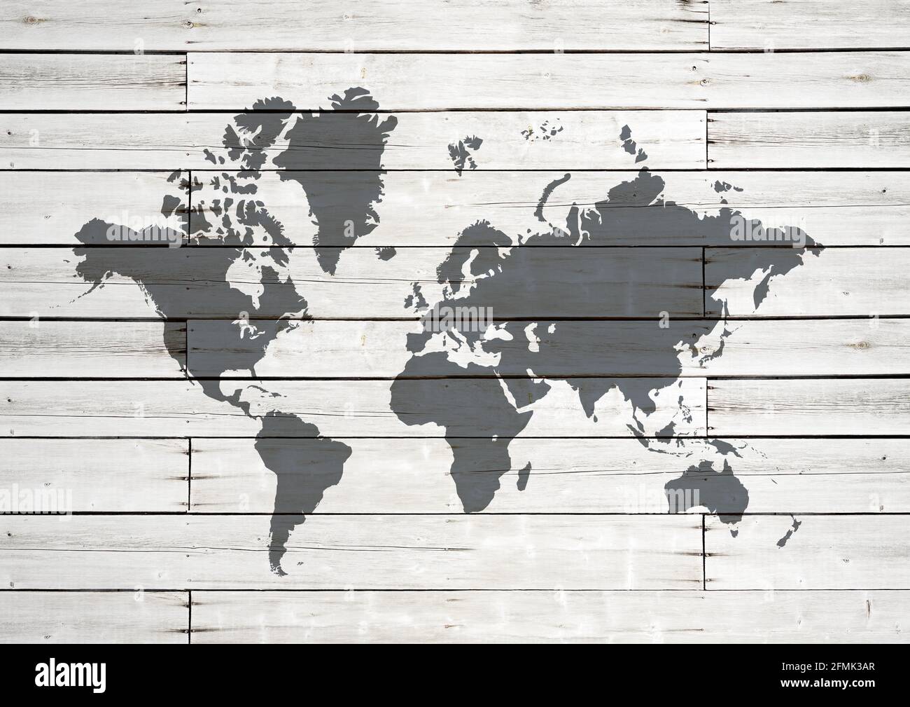 World map isolated on white wooden wall background Stock Photo - Alamy
