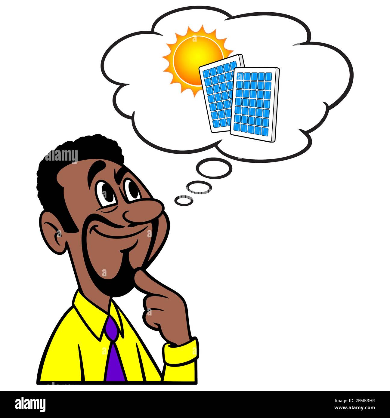 Man thinking about Solar Panels - A cartoon illustration of a man ...