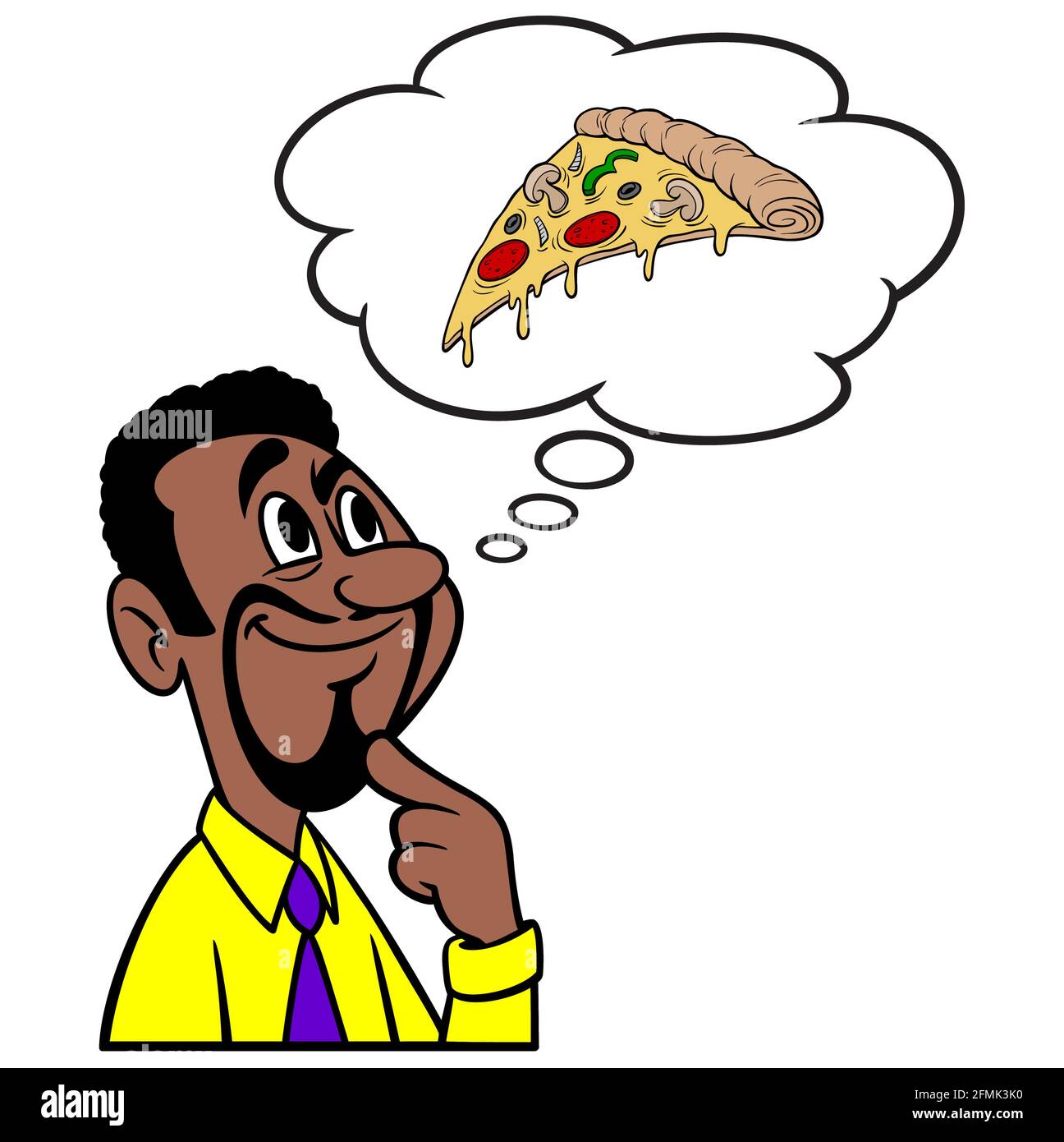 Man thinking about a Slice of Pizza - A cartoon illustration of a man ...