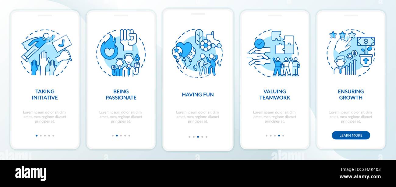 Main company core values onboarding mobile app page screen with concepts Stock Vector Image ...