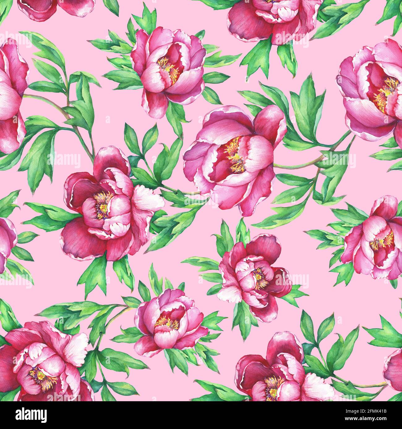 Vintage floral seamless pattern with flowering pink peonies, on pink ...