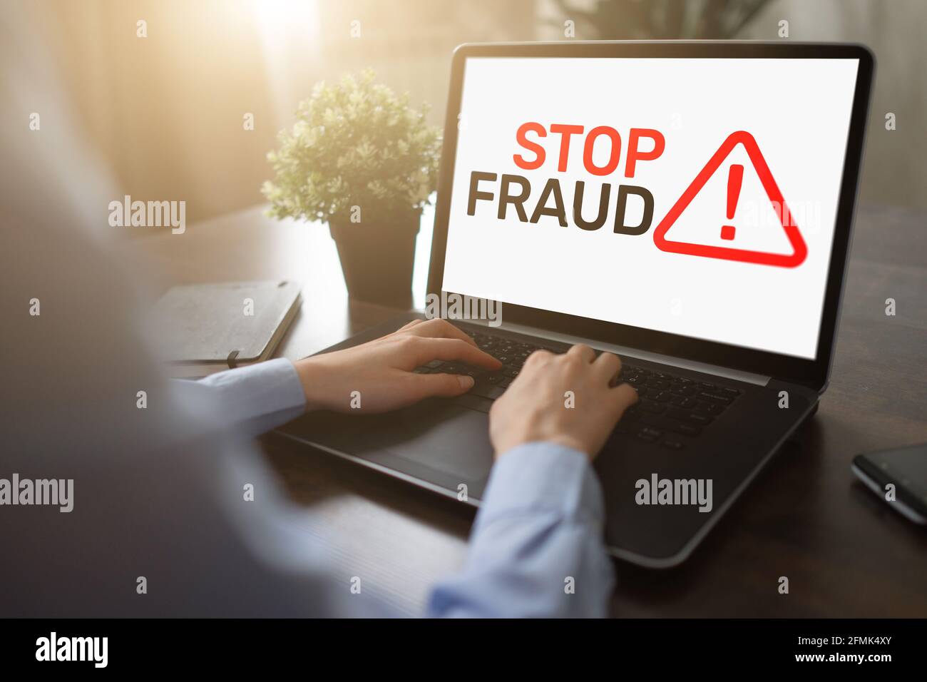 Stop Fraud banner on screen. Cybercrime and internet security concept ...