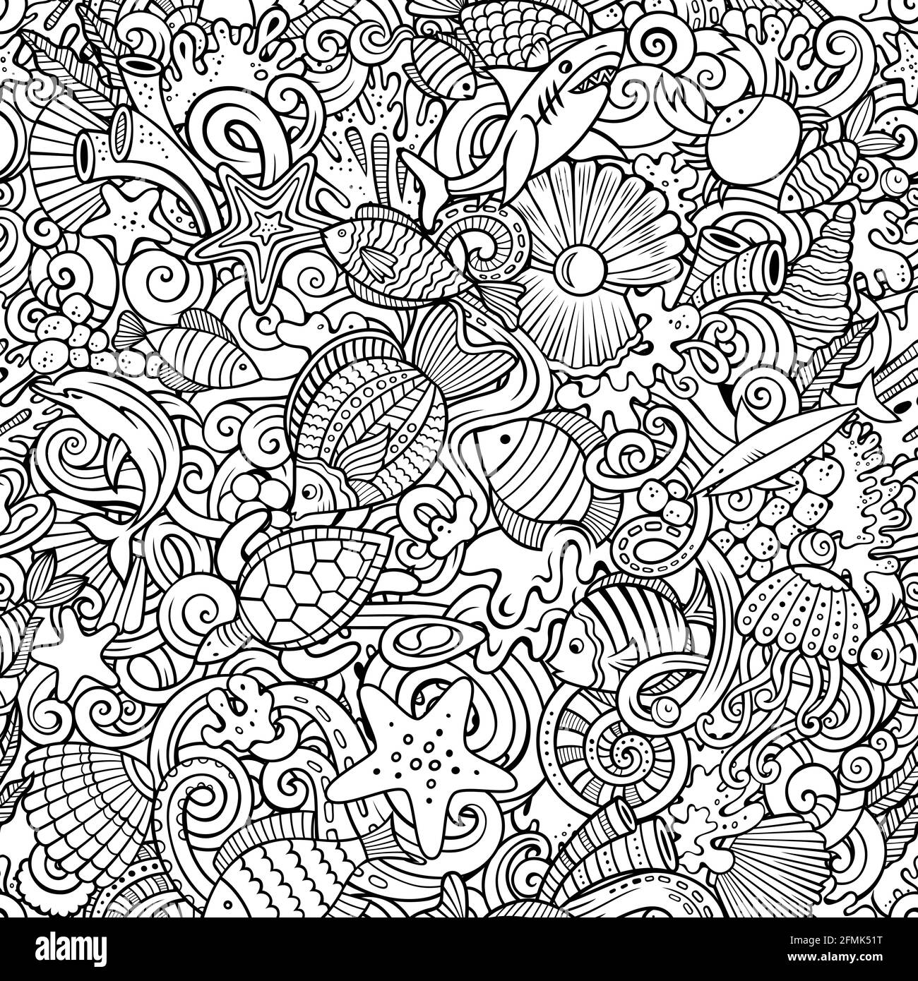 Marine seamless pattern algae Black and White Stock Photos & Images - Alamy