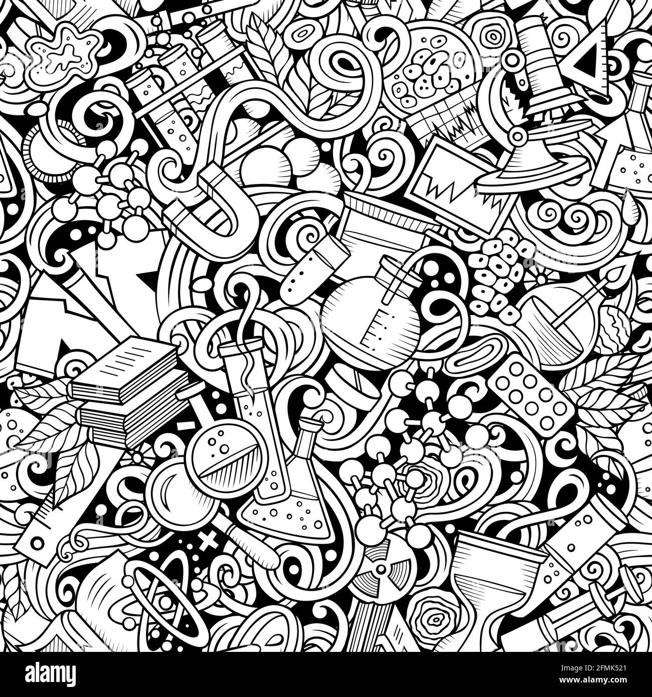 Science hand drawn doodles seamless pattern Stock Vector Image & Art ...