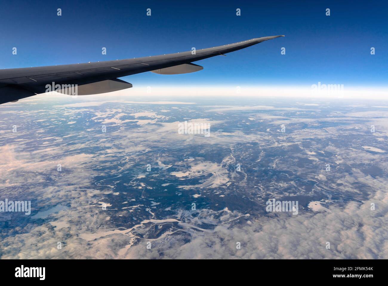 Out side above view from airplane side windows when sunrise ...