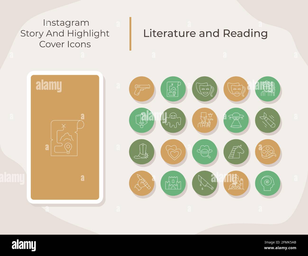 Literature and reading social media story and highlight cover icons set ...