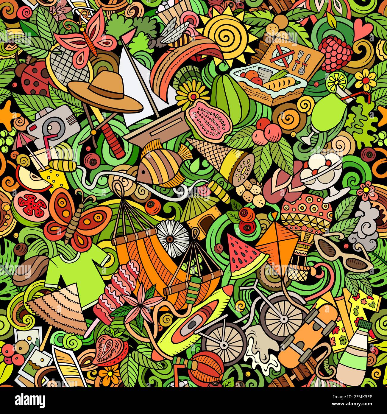 Cartoon doodles Summer seamless pattern Stock Vector Image & Art - Alamy