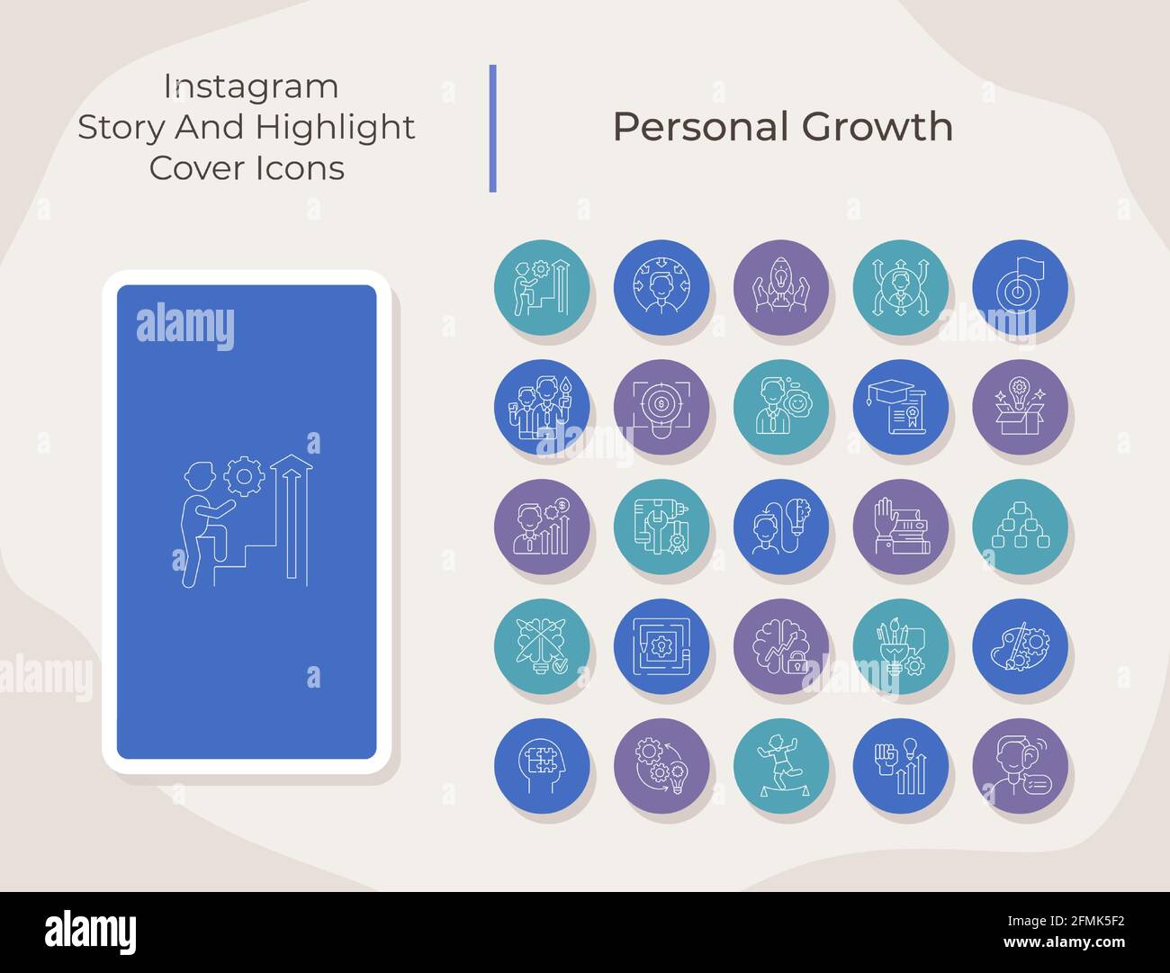 Personal growth social media story and highlight cover icons set Stock ...