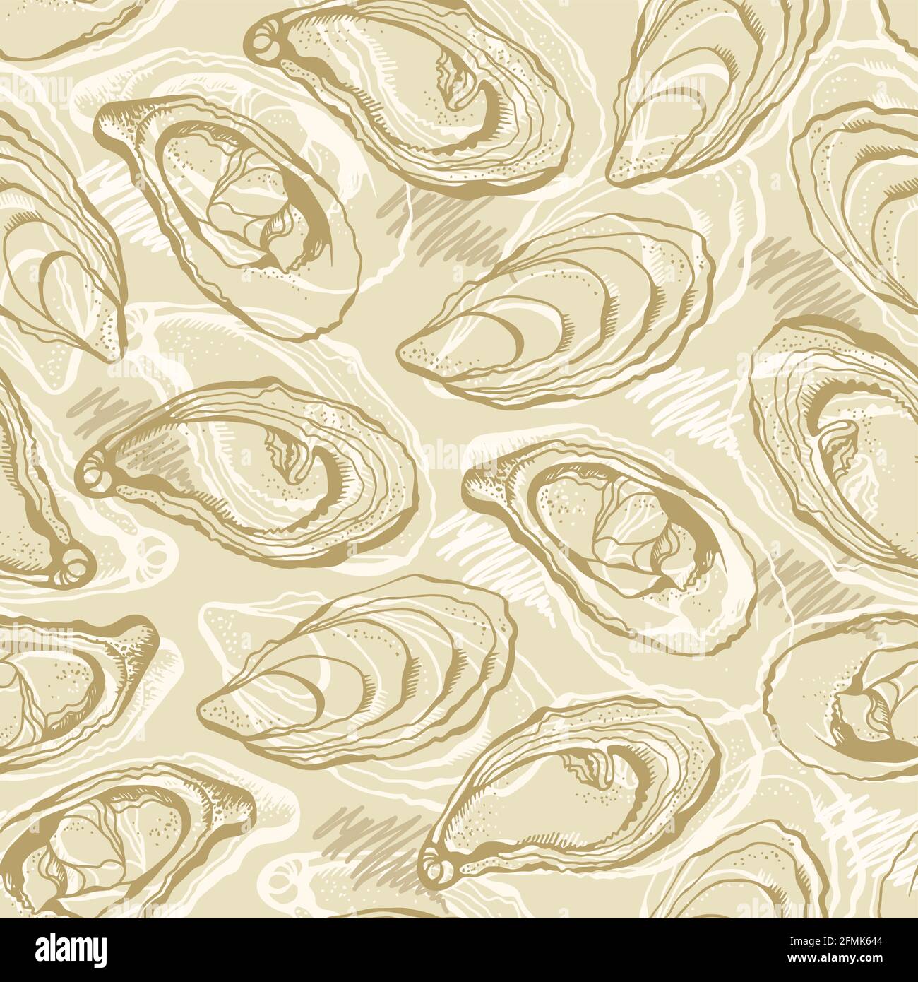 Oysters vector seamless background, hand drawn sea food background ...