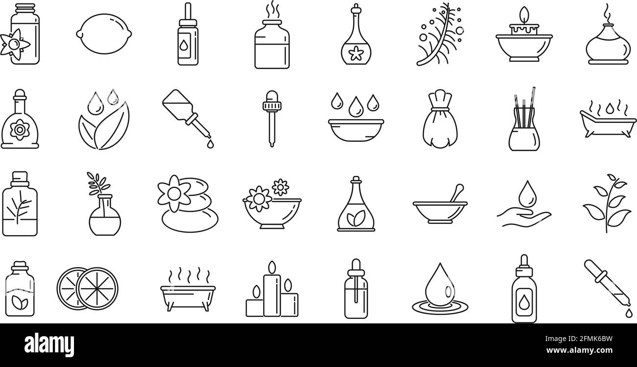 Essential oils perfume icons set, outline style Stock Vector Image & Art - Alamy