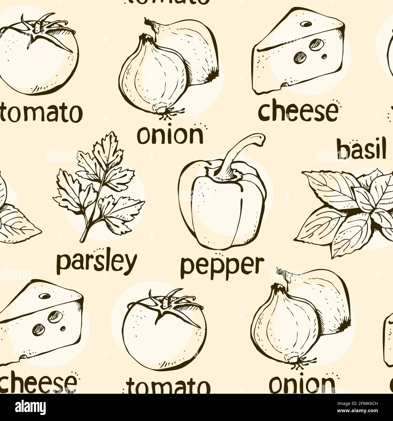 Vector seamless pattern of ingredients for pizza, hand drawn background ...