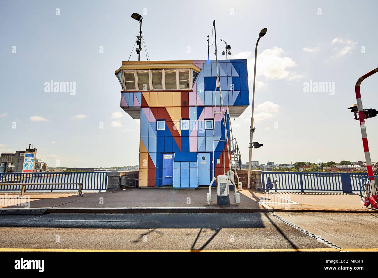 a very colorful and tall bridge tower in denmark Stock Photo - Alamy