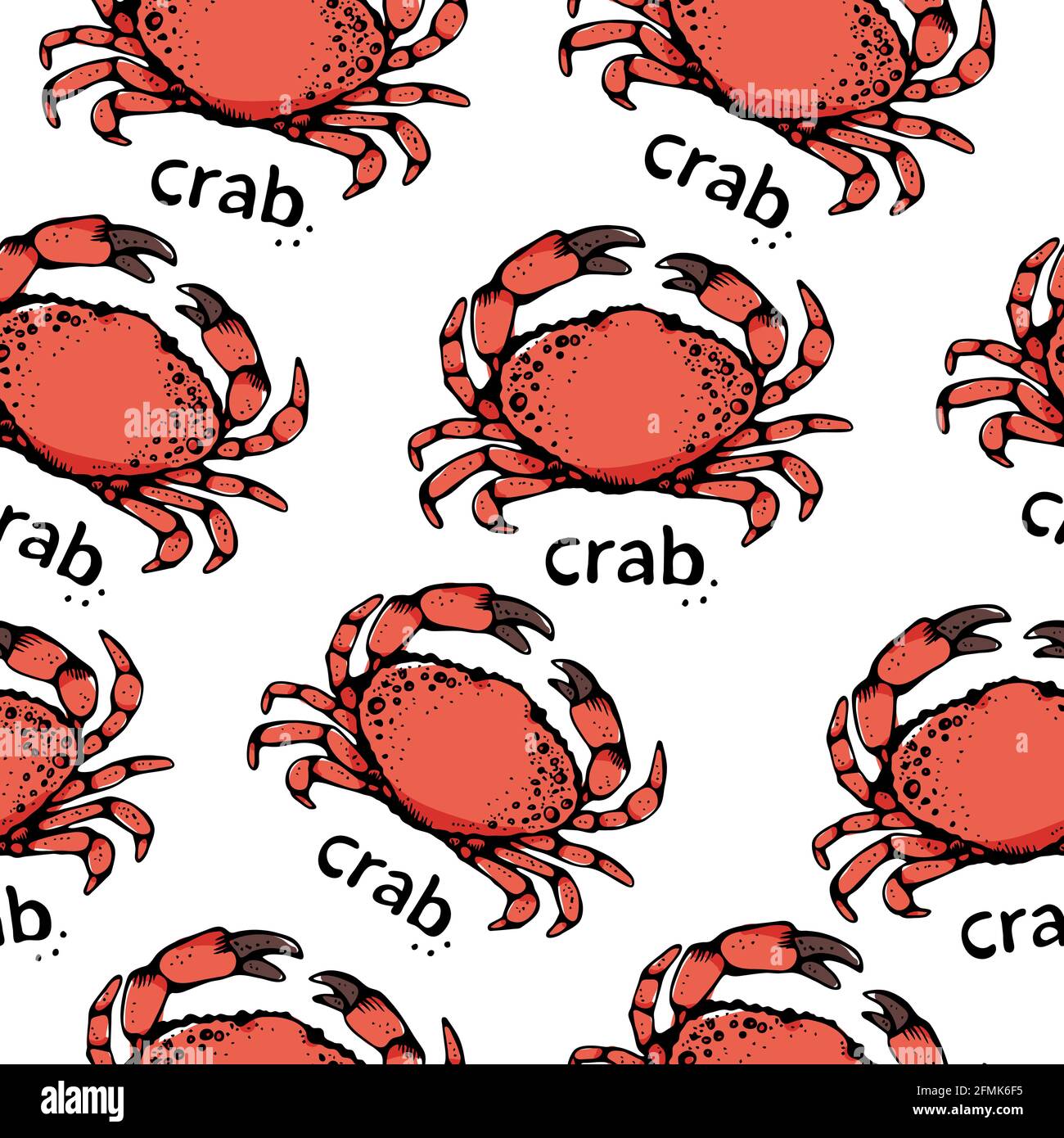 Crab vector seamless pattern, hand drawn seafood background Stock ...