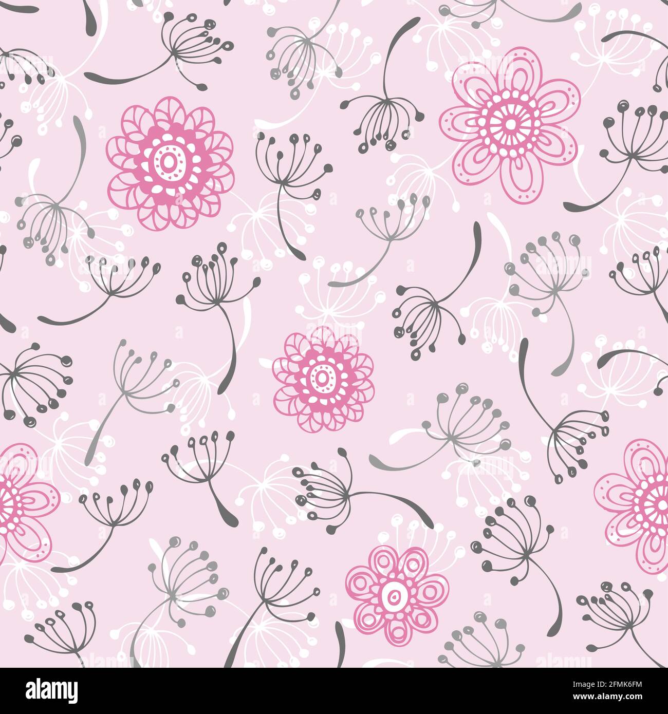 Flower doodle pattern, vector hand drawn floral background Stock Vector ...