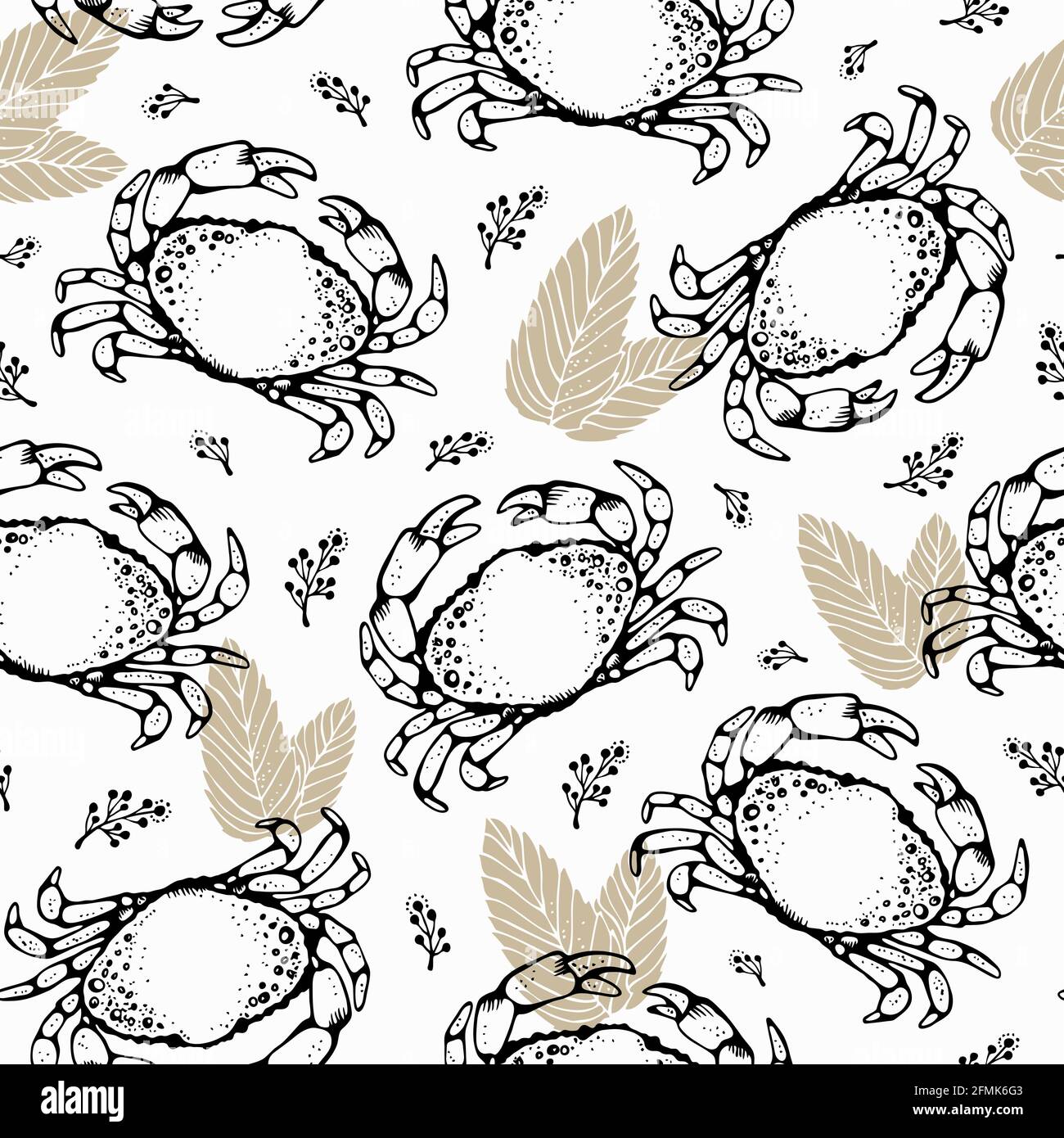 Crab vector seamless pattern, hand drawn seafood background Stock ...