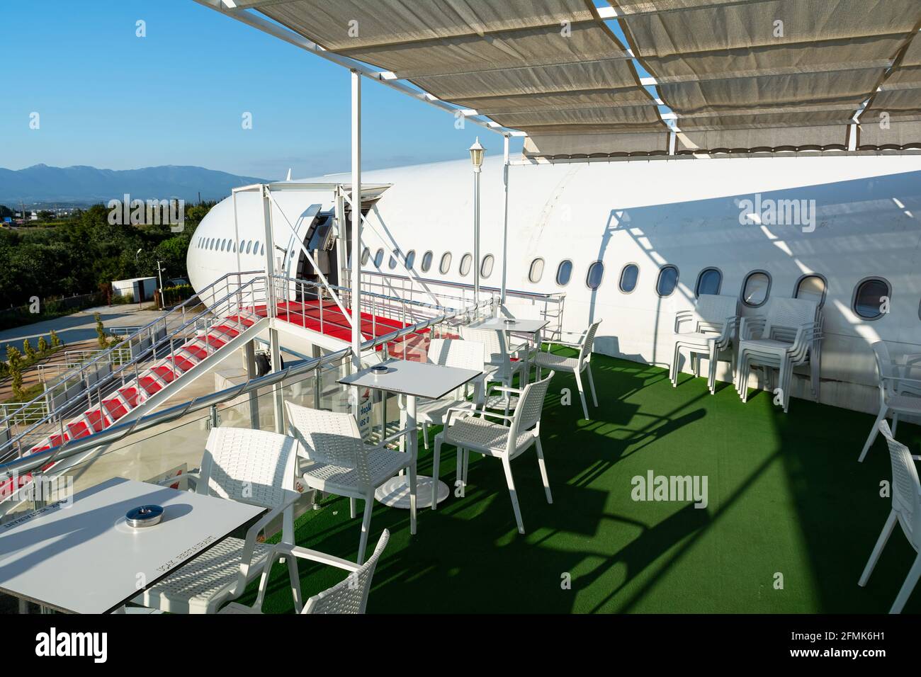 BURHANYJE, TURKEY - AUGUST 24, 2017: Airbus Burhaniye Ucak Cafe and ...