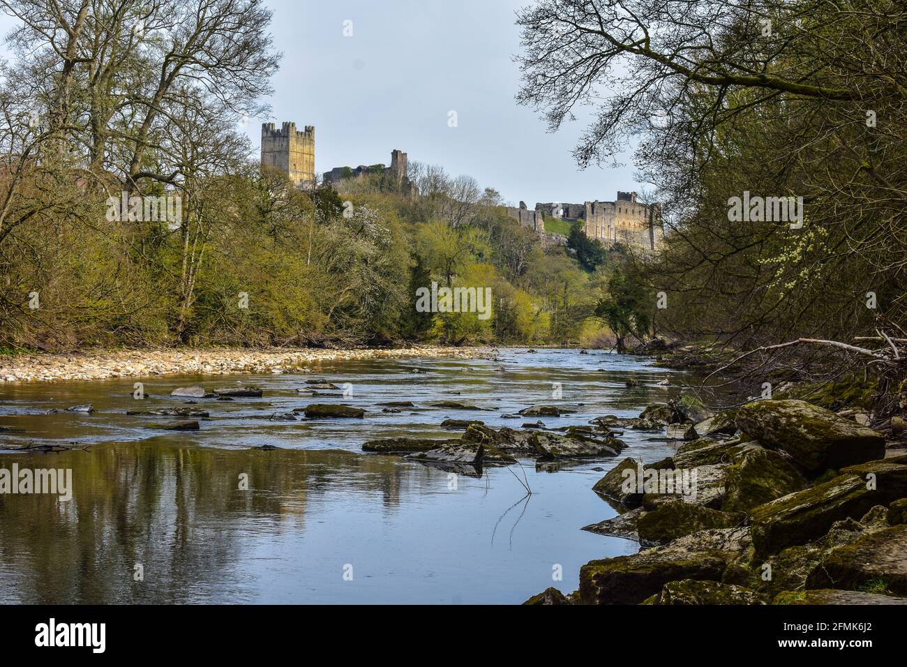 Richmond Castle from the river Swale Stock Photo - Alamy