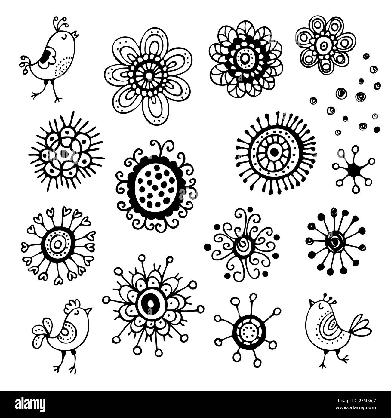 Flower doodle design elements, vector hand drawn floral collection ...