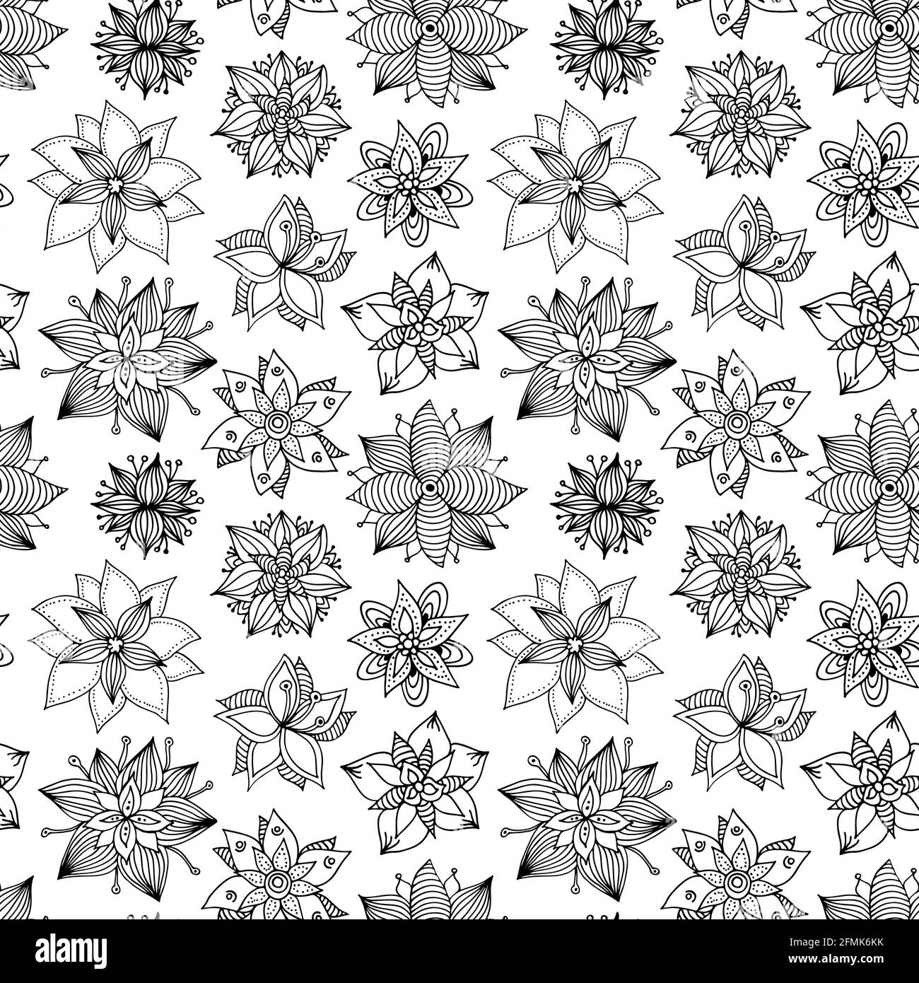 Flower doodle pattern, vector hand drawn floral background Stock Vector ...