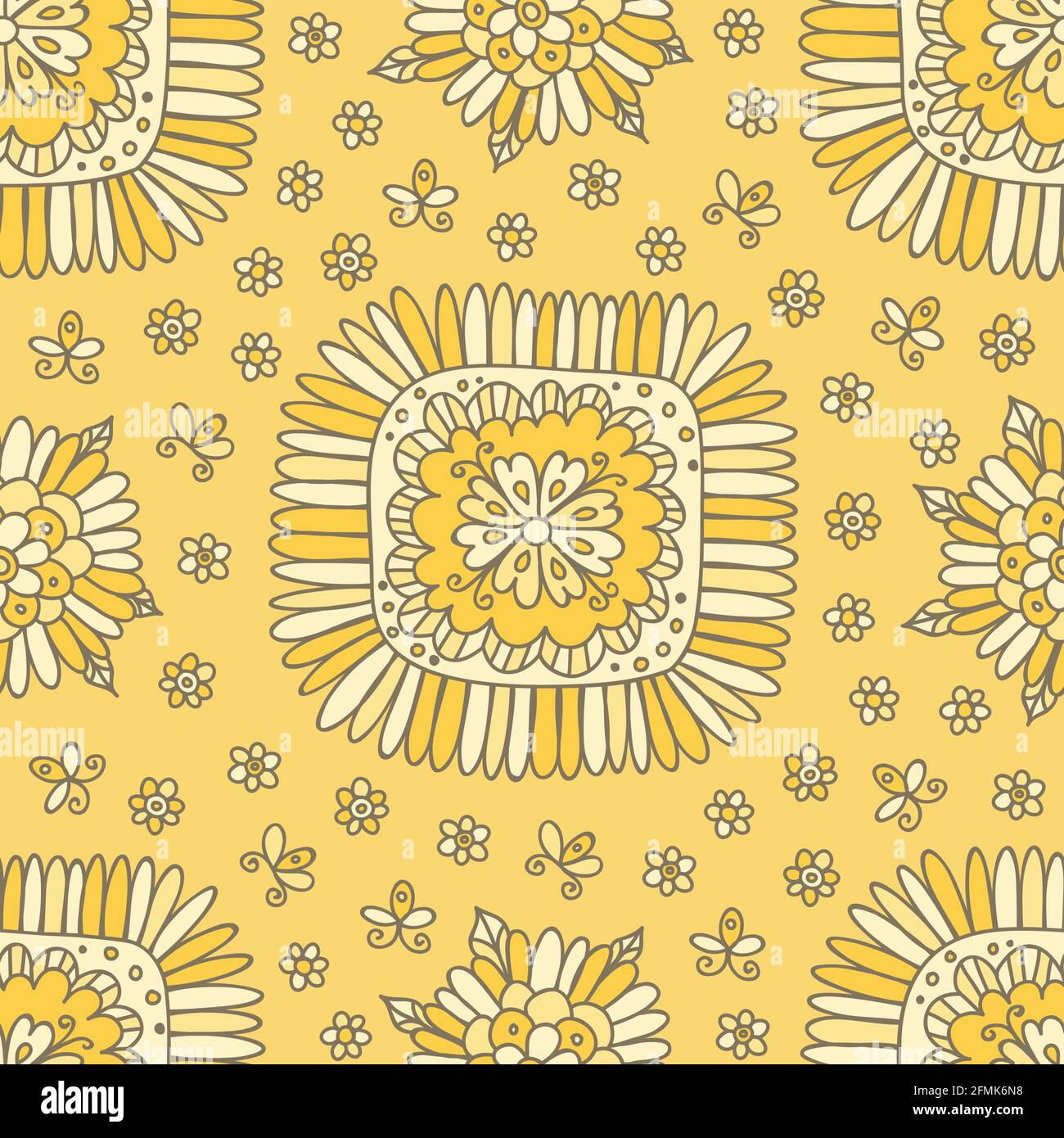 Flower doodle pattern, vector hand drawn floral background Stock Vector ...