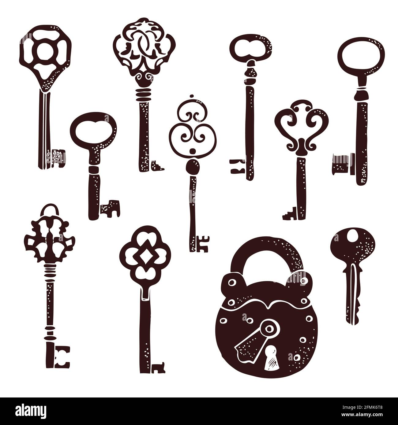 Keys vintage collection, old keys vector set with decorative elements ...