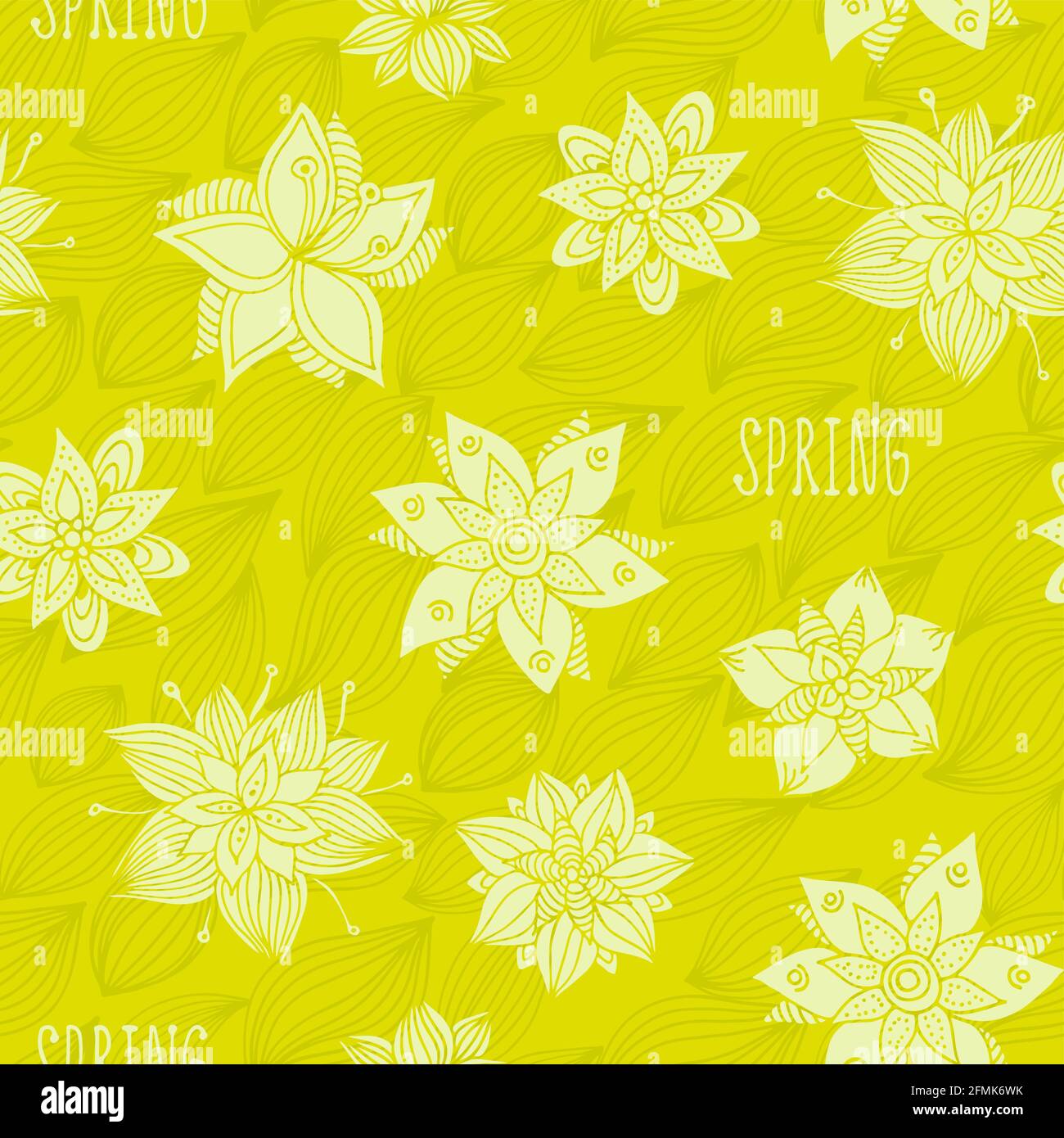 Flower doodle pattern, vector hand drawn floral background Stock Vector ...