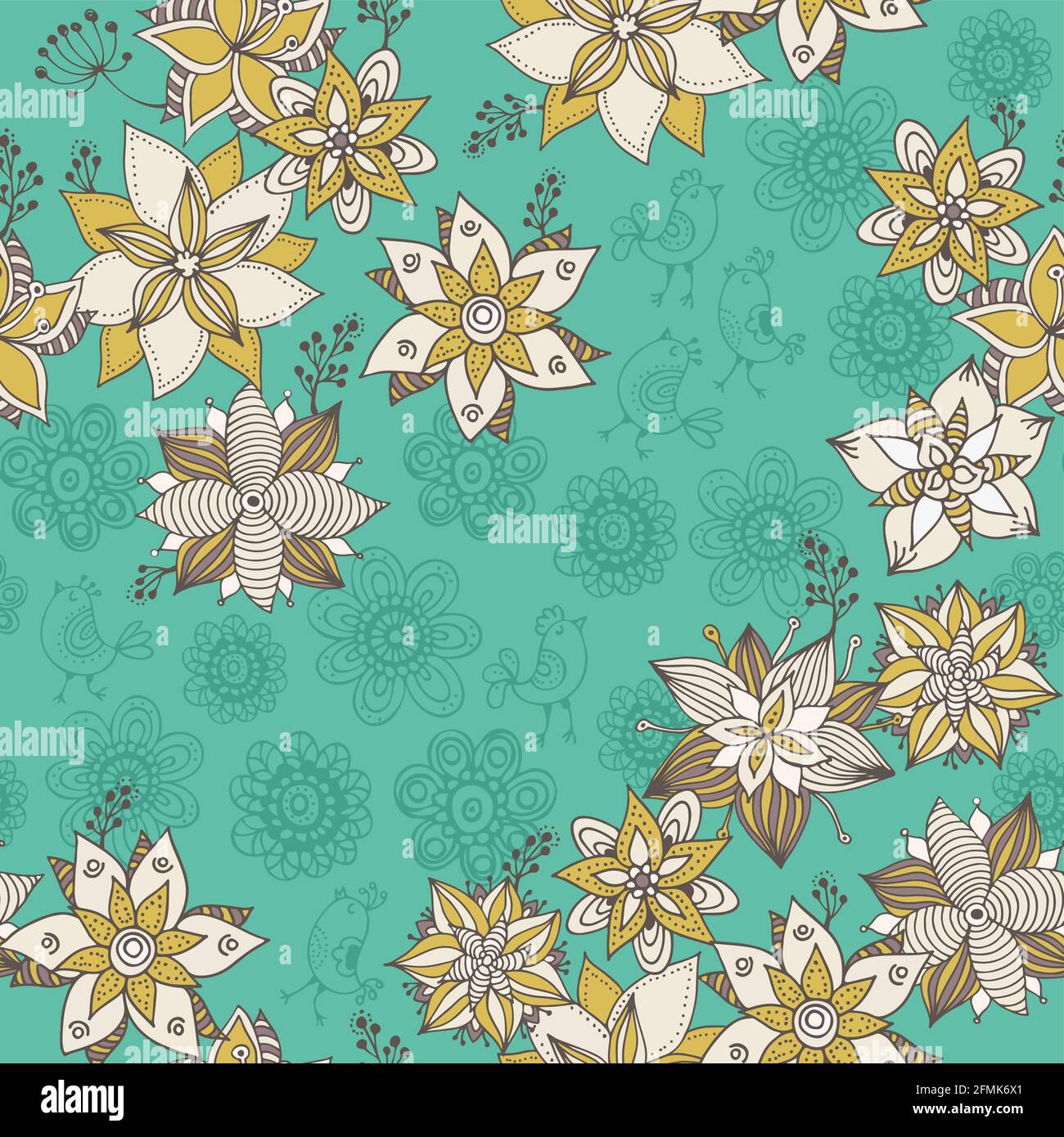 Flower doodle pattern, vector hand drawn floral background Stock Vector ...