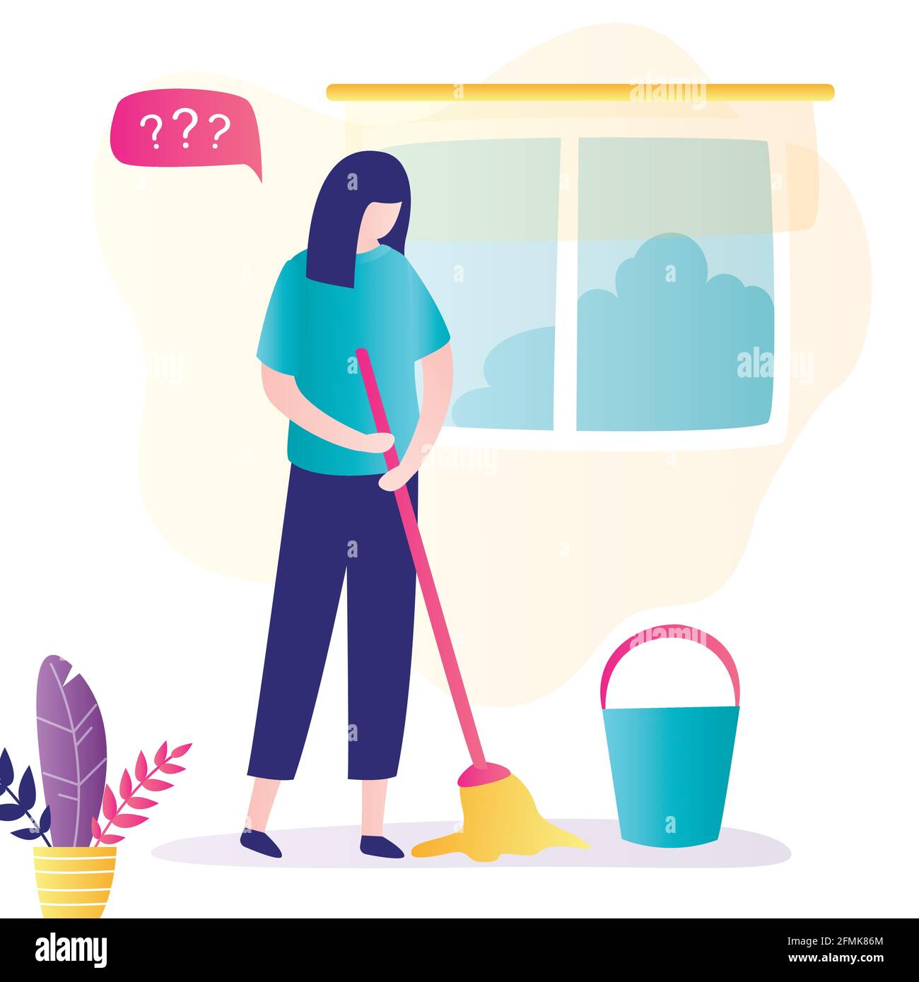 Sad woman standing window Cut Out Stock Images & Pictures - Alamy