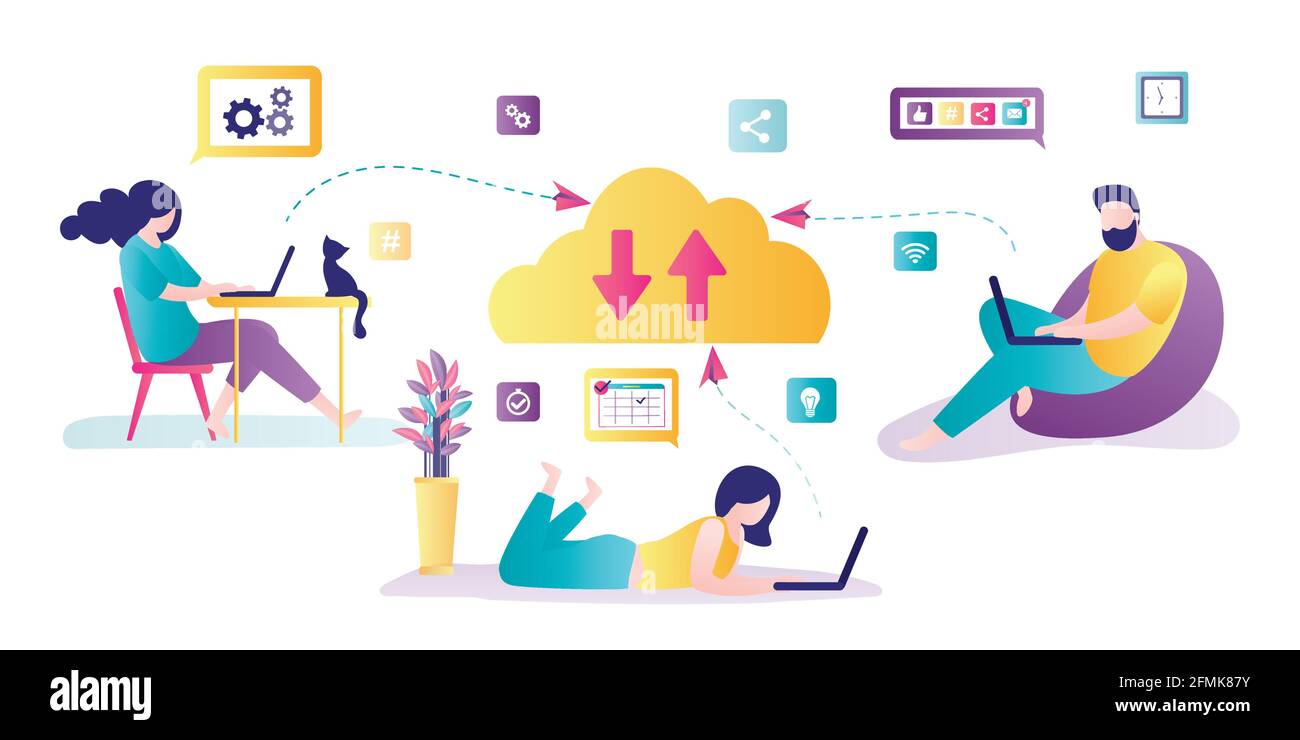 Cloud data storage. Various business people working online. Download ...