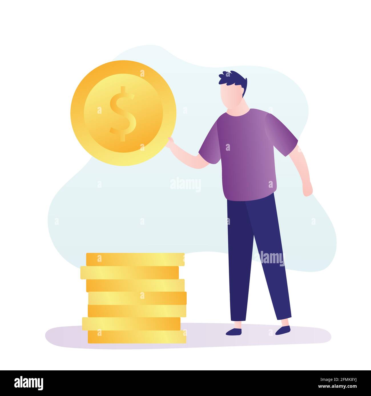 Businessman holding gold coin. Stack of coins, reward concept. Man ...