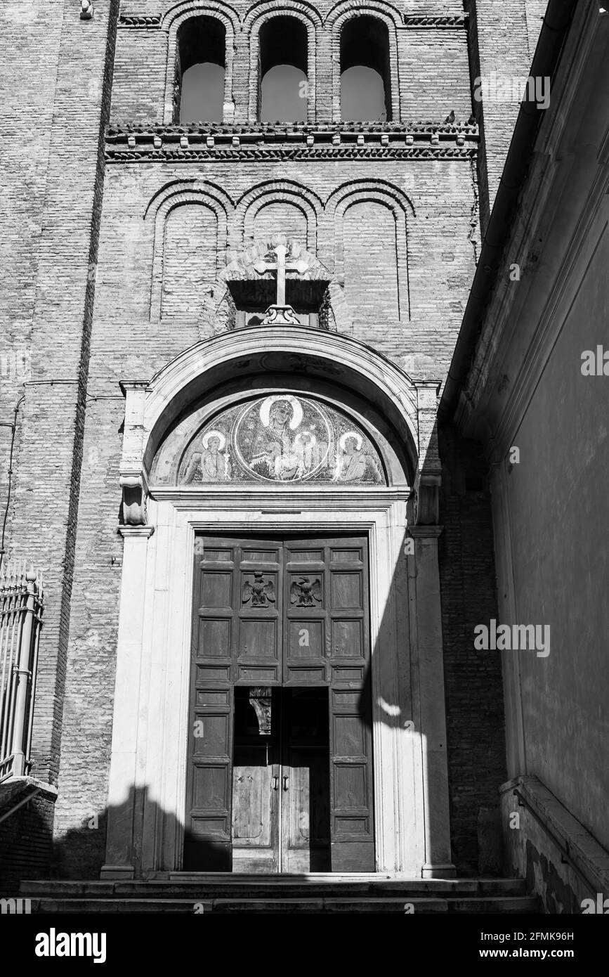 Black and white photo of roman medieval church entrance Stock Photo - Alamy